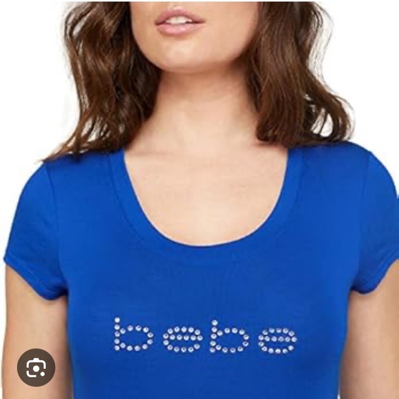 bebe | Tops | Y2k Bebe Blue Scoop Neck Ribbed Tshirt | Poshmark